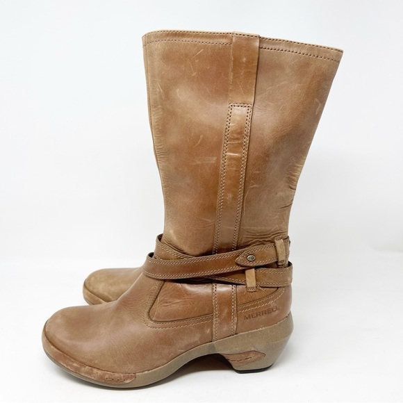 Merrell | Shoes | Merrell Brindle Brown Leather Wedge Heel Boots Sz 9 ...